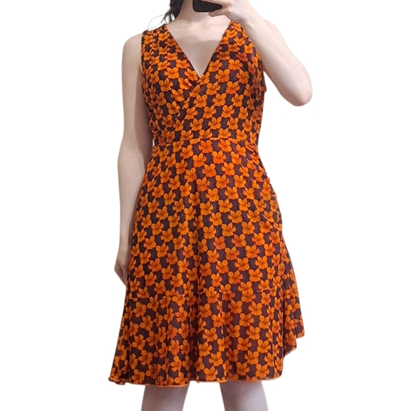 CAbi | Dresses | Cabi Playday Flip Dress 637 Orange Navy Blue Floral ...